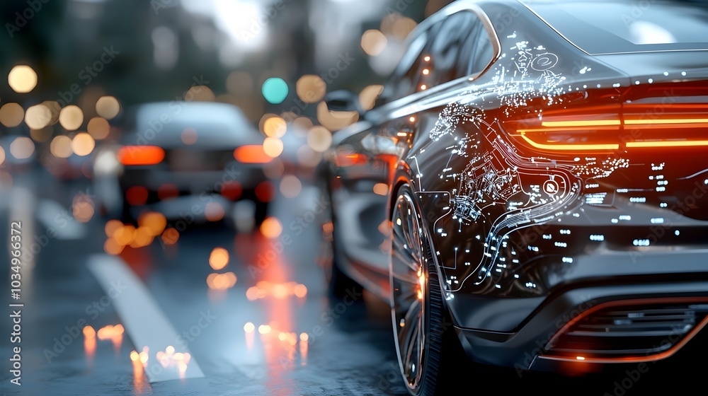 Sleek and futuristic 3D of an autonomous vehicle with an advanced ...