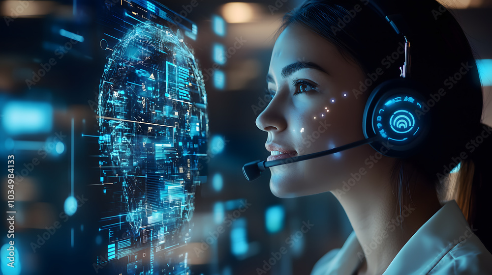 Elevating customer service with blue technology hologram of Digital on ...