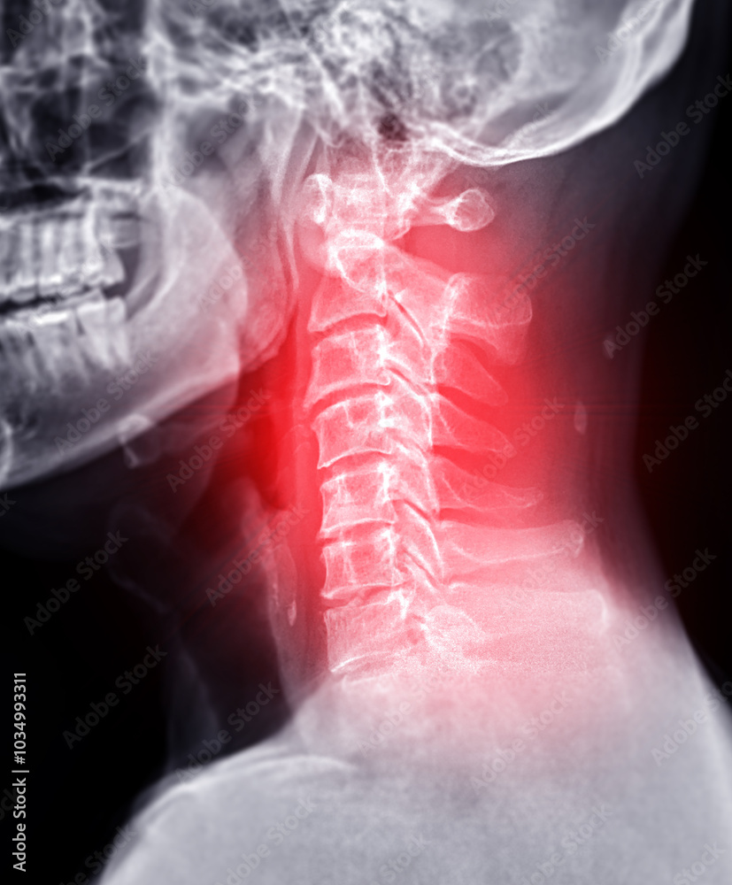X-ray images of the cervical spine in lateral views, showing normal ...