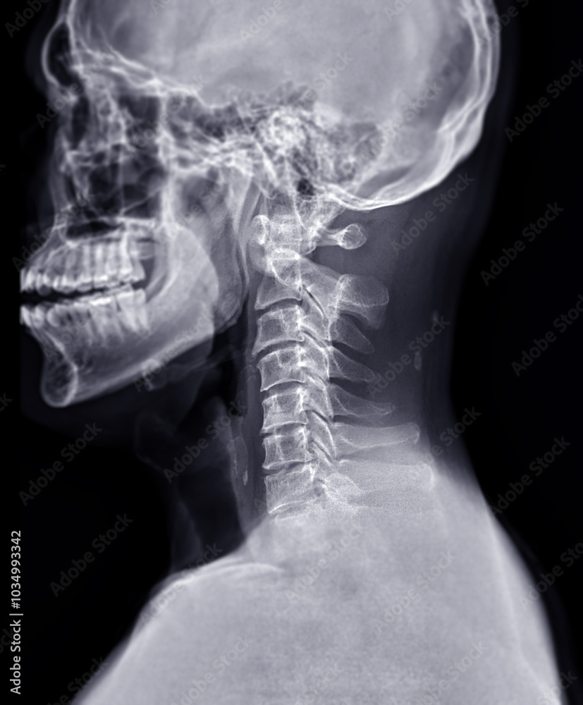 X-ray images of the cervical spine in lateral views, showing normal ...