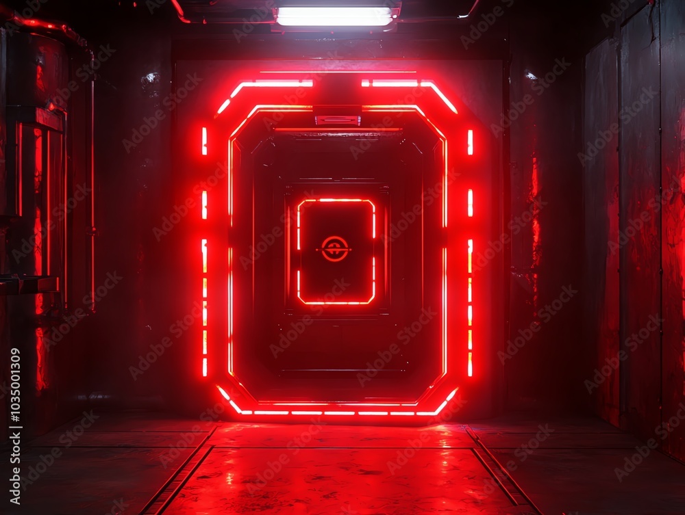 Red siren light enclosed in a neonlit structure, holographic local SEO ...