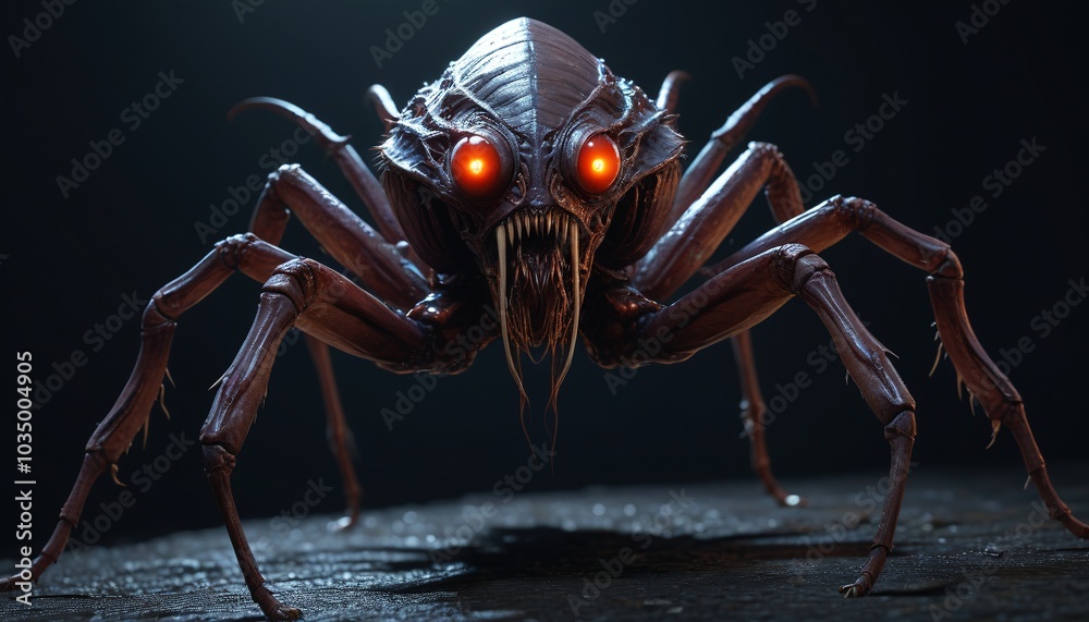 A nightmarish insectoid beast with a chitinous exoskeleton, sharp ...
