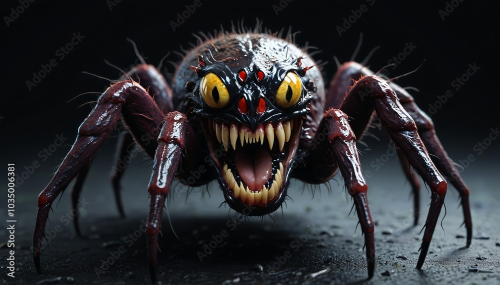 A hideous, spider-like beast with multiple eyes and venom-dripping ...