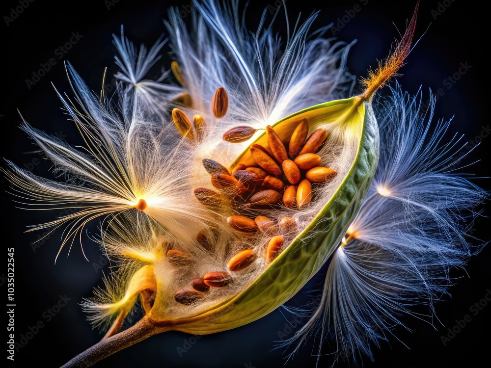 The bursting of milkweed seed pods releases seeds gracefully into the ...