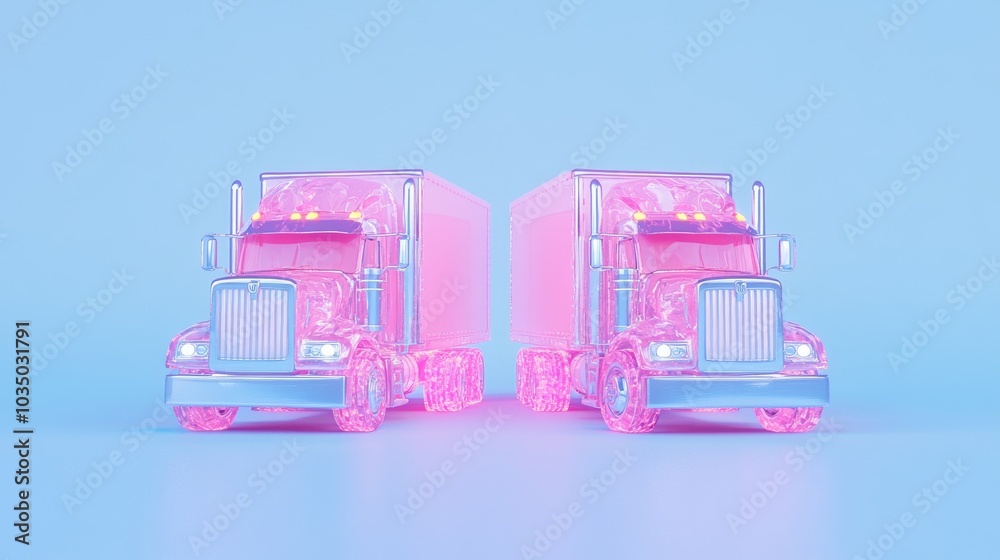 toy-inspired freight trucks, neon color palette, exaggerated features ...