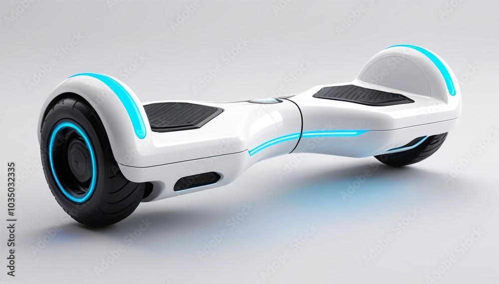 A dynamic model of a futuristic hoverboard displayed on a sleek white ...
