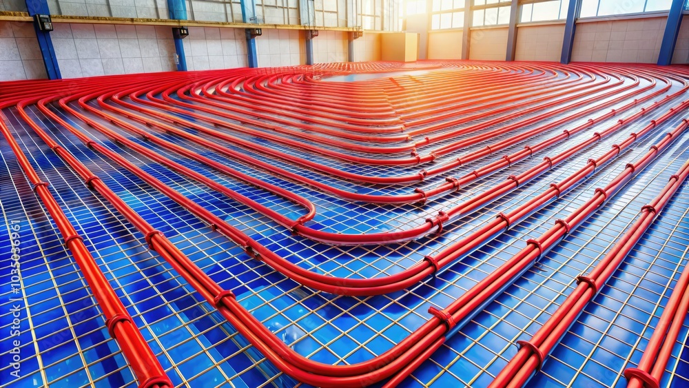 The pipe distribution for underfloor heating systems employs a layered ...