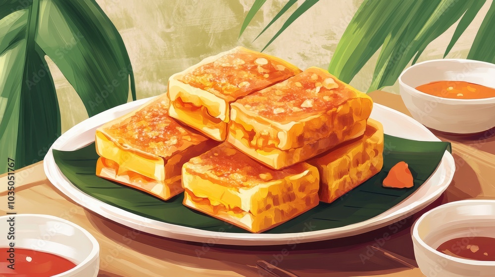 2D cartoon illustration of martabak manis a popular Indonesian dessert ...
