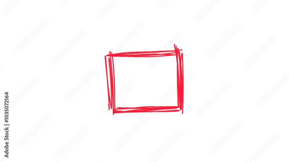 Rectangular, square frame, self drawing animation. red lines. drawn ...