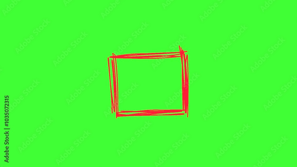 Rectangular, square frame, self drawing animation. red lines. drawn ...