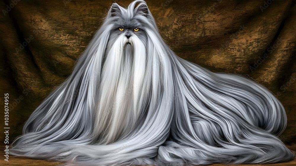 Majestic Maine Coon Cat with Long Flowing Fur Sitting Regally in Studio ...