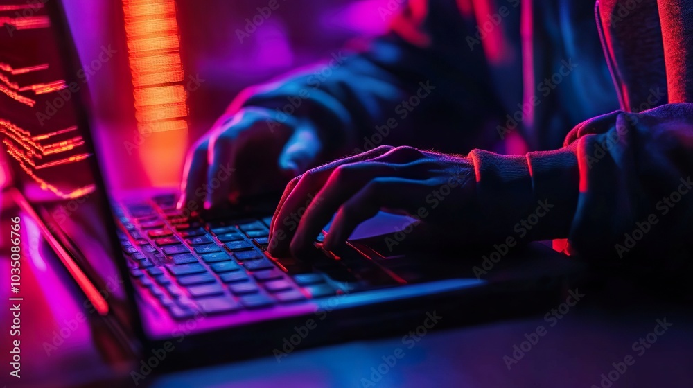 A hacker using sophisticated hacking tools to challenge cybersecurity defenses, with encrypted ...