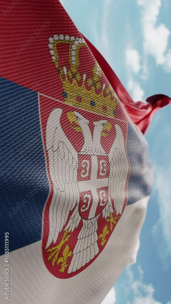 Wavy flag of Serbia blowing in the wind in slow motion. Waving official ...