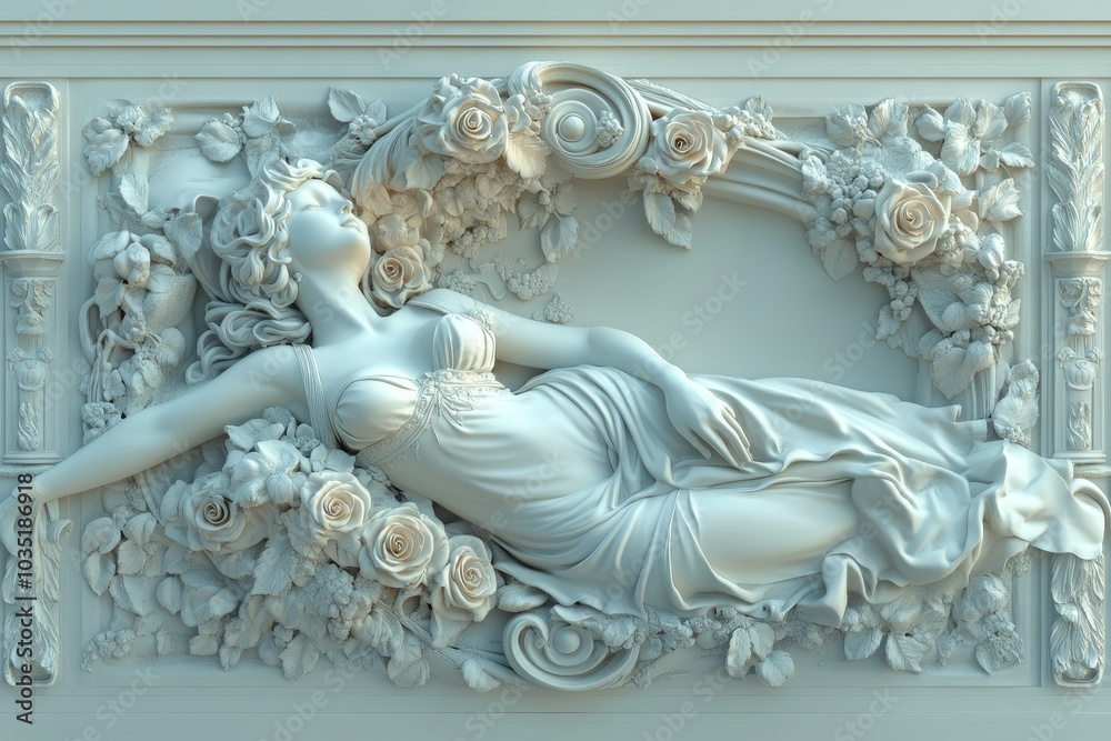 Sculptured bas relief on textured wall with gypsum picture Stock ...