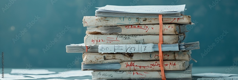 Stacked pile of exam papers with red markings highlighting the academic ...