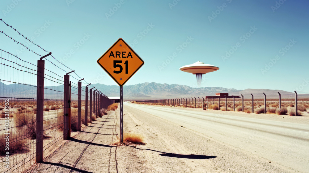 Intriguing View of Area 51 Sign Amidst Nevada Desert's Barbed Wire and ...
