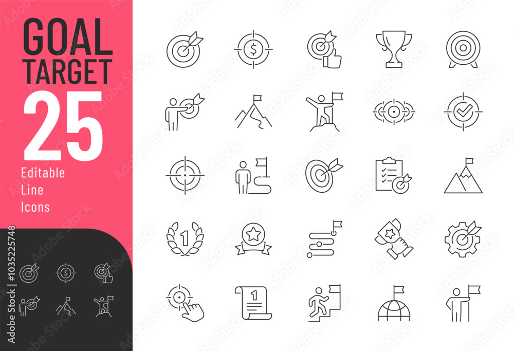 Goal Target line Editable Icons set. Vector illustration in modern thin ...