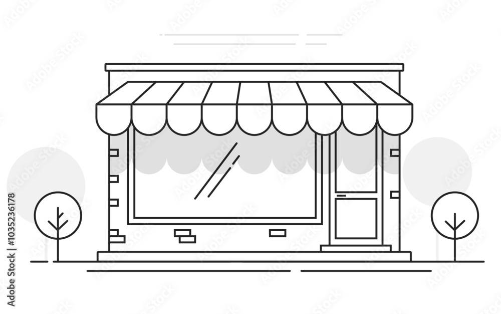 Store front building line stroke vector graphic, city street shop ...
