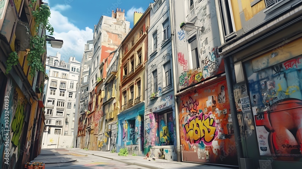 2D animated graffiti moving along 3D buildings interacting with the ...