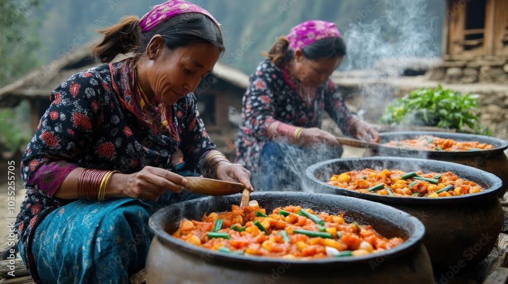 Two women cook with care, creating flavorful traditional meals using ...