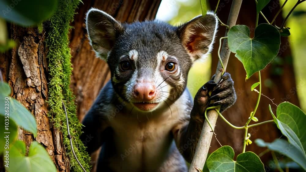 A young creature exploring its lush forest habitat, showcasing ...