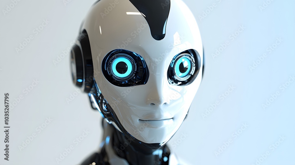 A 3D robot wearing a 2D animated facial interface that changes ...