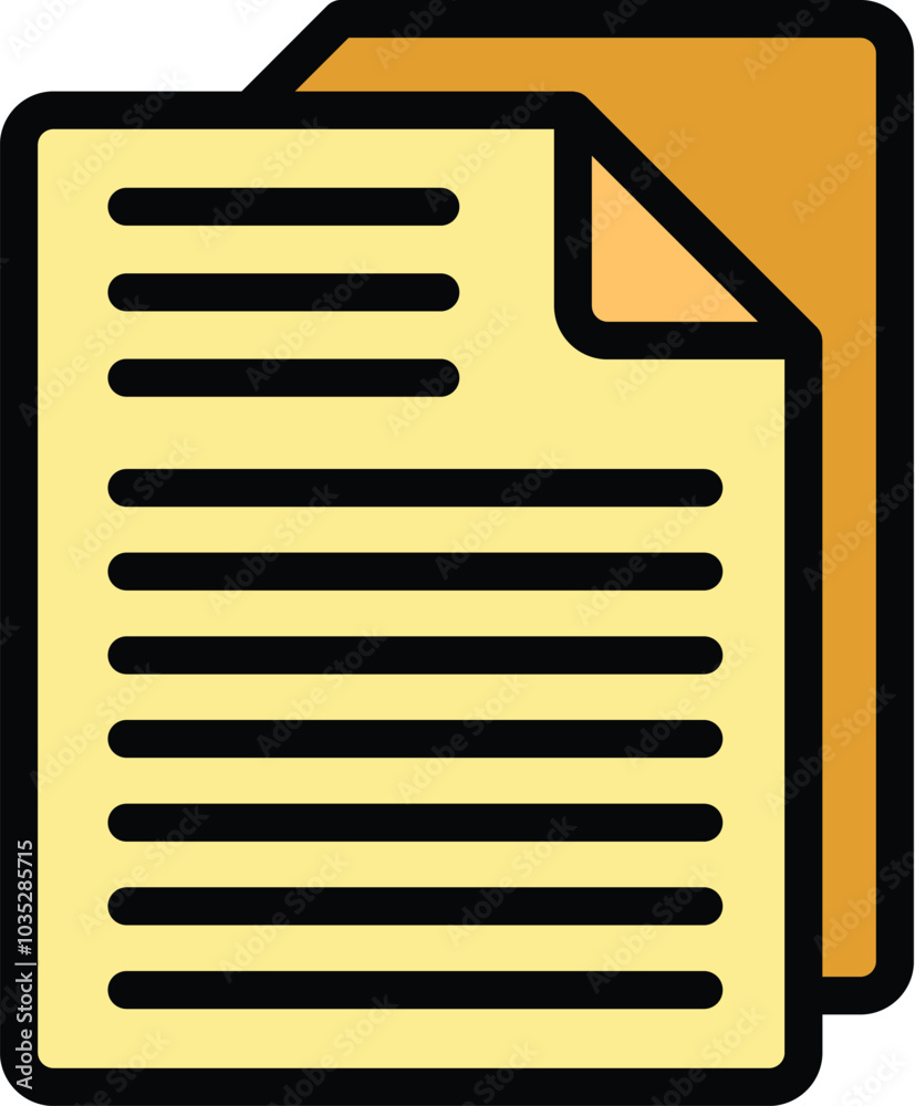 Yellow document file icon showing a page with lines of text for writing ...