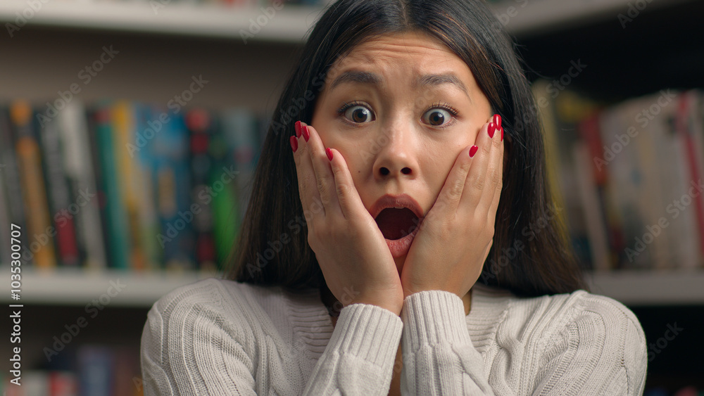 Amazed excited shocked stressed asian woman girl student teacher ...