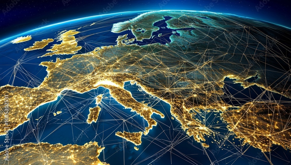 Map of Europe with Lines Connecting Countries Symbolizing Global ...
