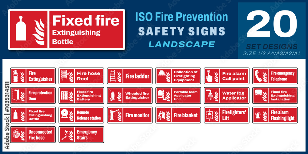 20 set fire prevention safety signs v13_fixed fire extinguishing bottle ...