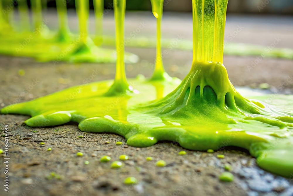 Chartreuse infused dripping slime on the ground, weird substance, eerie ...
