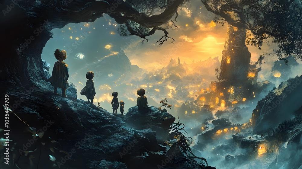 3D characters interacting with a 2D painted landscape in a fantasy ...