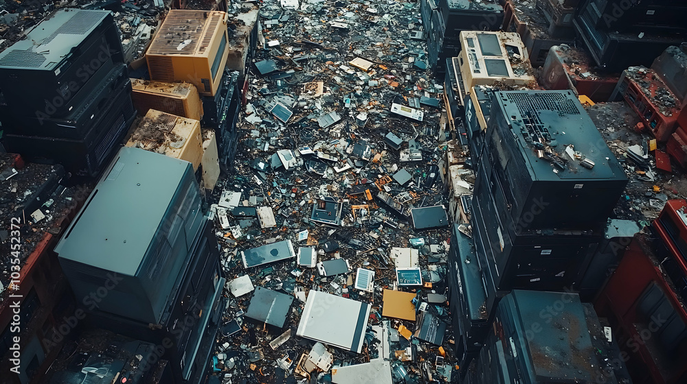 Electronic Waste Landfill Overflowing with Broken Devices and E-Waste ...