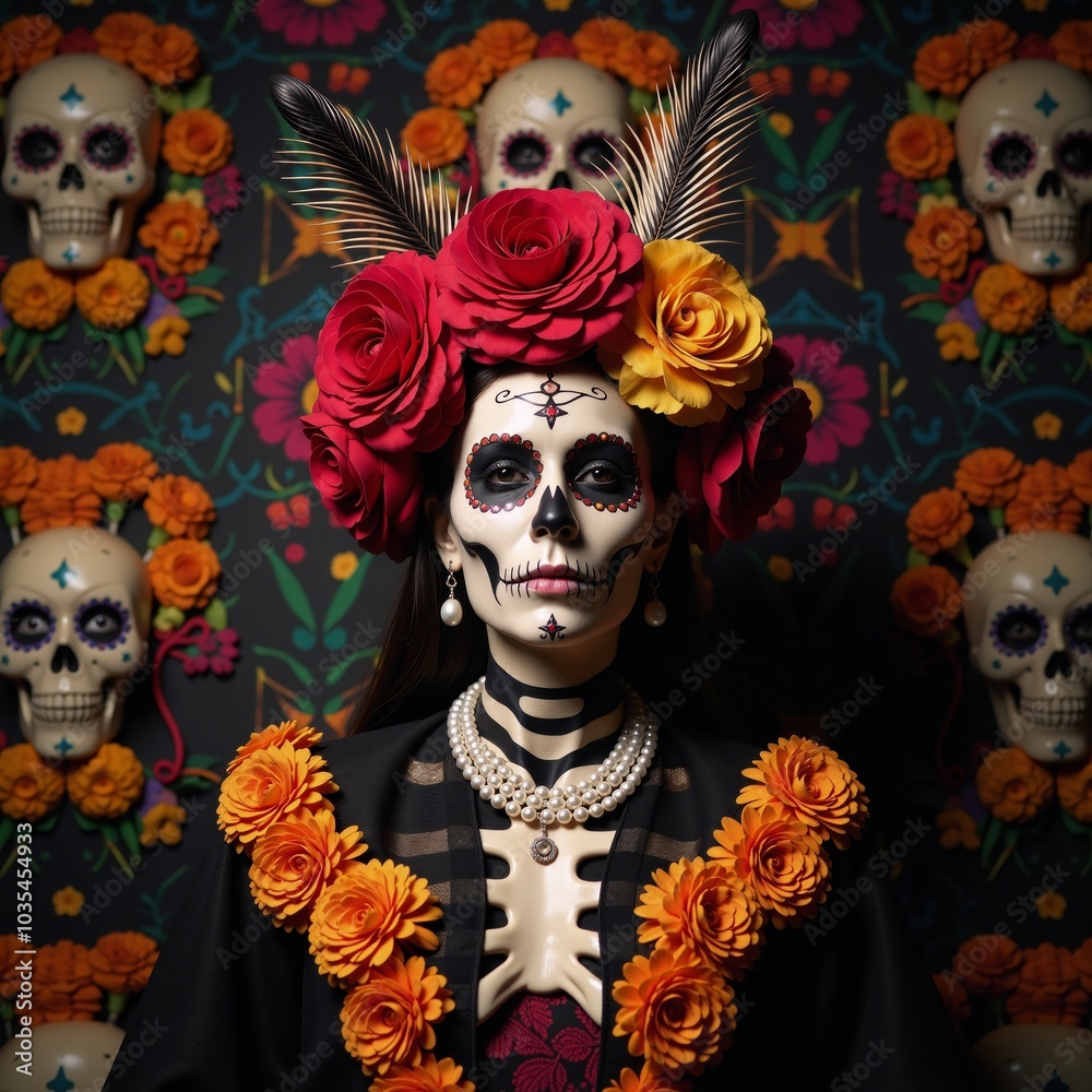 Mexican Day of the Dead and Halloween-themed image featuring La Catrina ...
