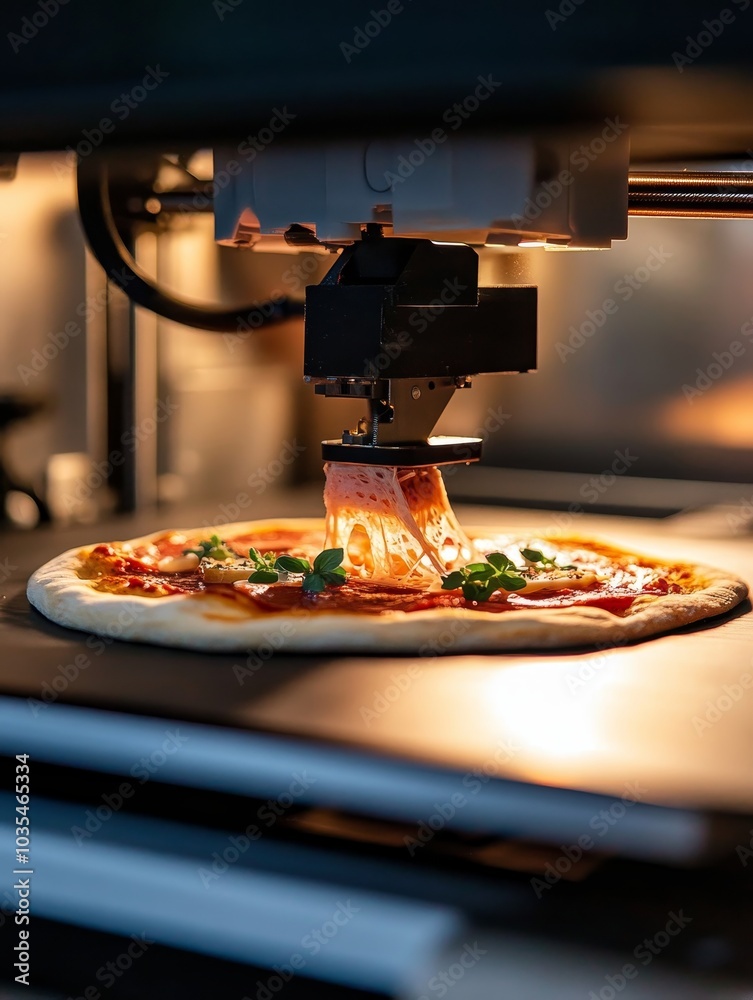 3D Printed Pizza: The Future of Food A close-up shot of a 3D printer ...