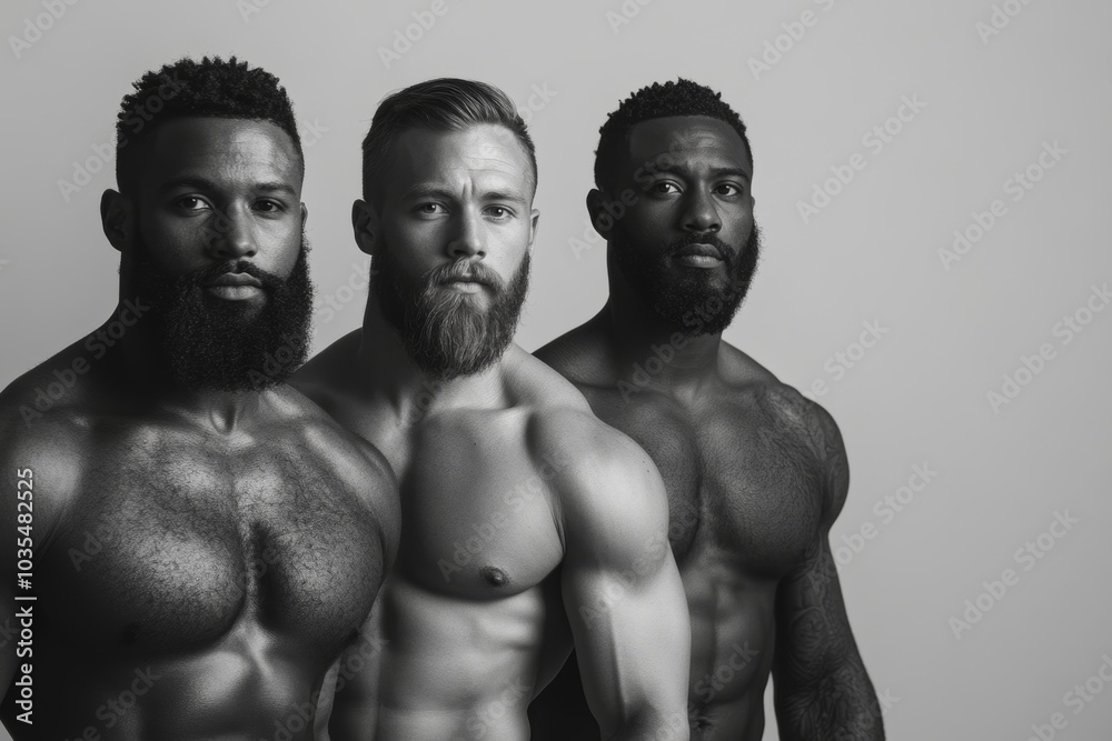 Body positive men standing shirtless in a studio, Generative AI Stock ...