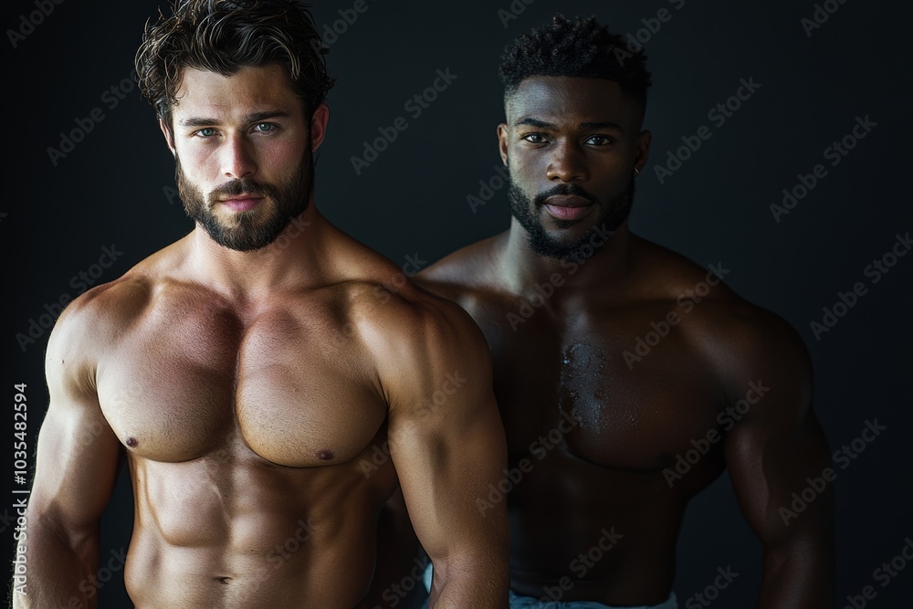 Body positive men standing shirtless in a studio, Generative AI Stock ...