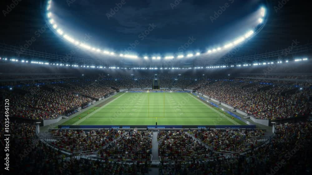 Night Aerial View of a Crowded American Football Stadium With Fans ...