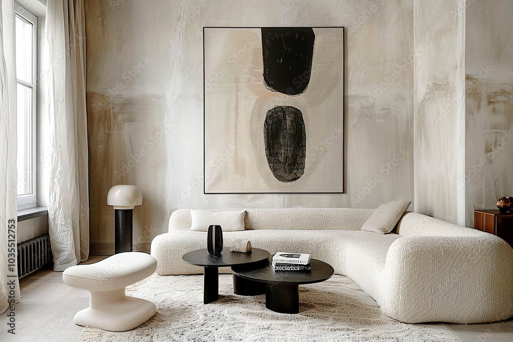 Minimalist, loft, japandi style interior design of modern living room ...