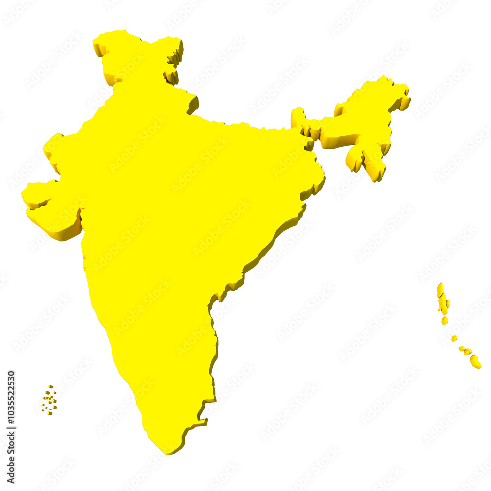 map of India, yellow Indian map, 3d map of India, republic of India ...