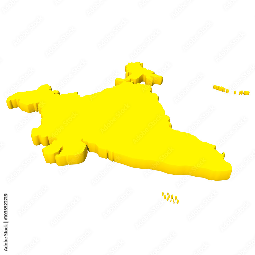 map of India, yellow Indian map, 3d map of India, republic of India ...