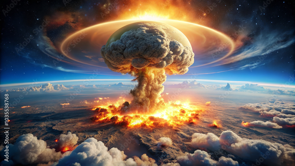 The powerful explosion erupts from the Earth's surface, sending a ...