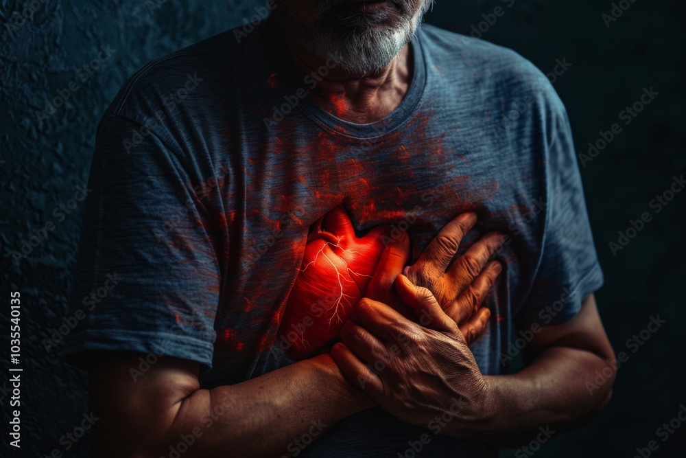 heart attack. Man clutching his chest from acute pain. Heart attack ...