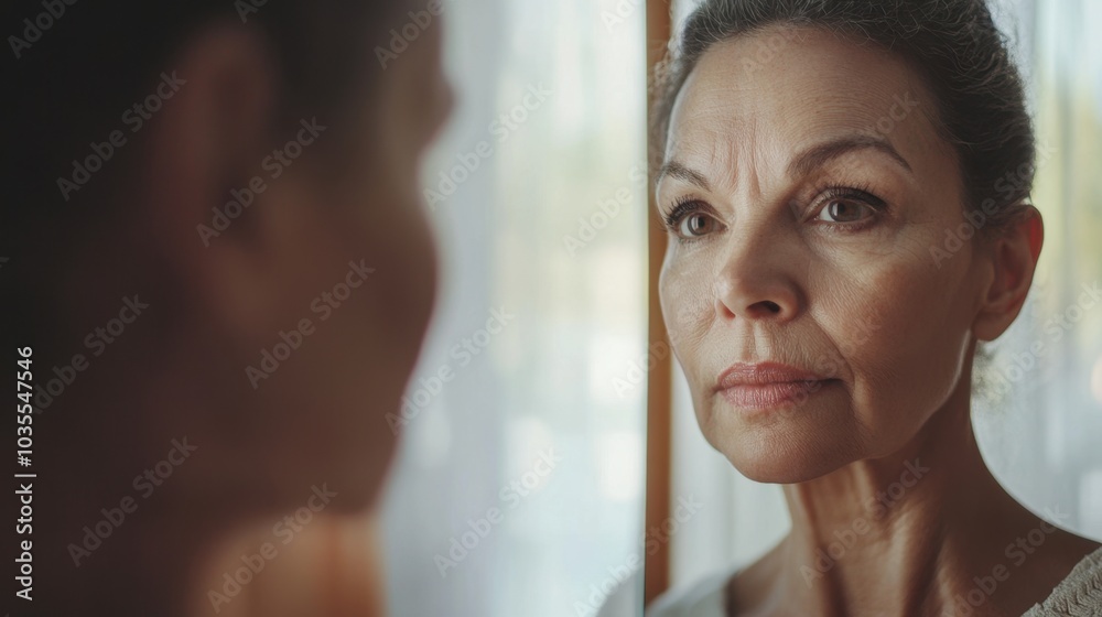 A powerful and emotional scene of a cancer survivor woman examining her ...