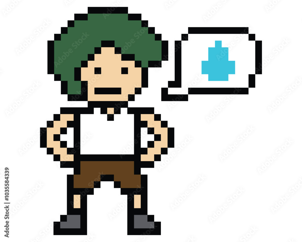 Pixel cartoon 8bit character man sad tired mood stress sick unhappy ...