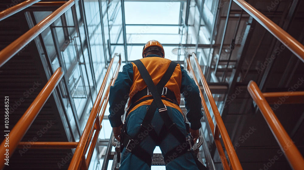 Technician Wear seat belts Seat belts Climbing stairs with a fixed ...
