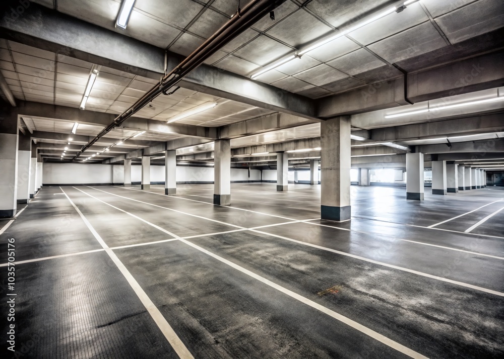 Empty Car Park Interior with Rule of Thirds for Minimalist Design and ...