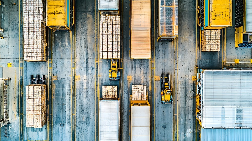 Loading Dock: Forklifts maneuvering pallets of parcels onto waiting ...