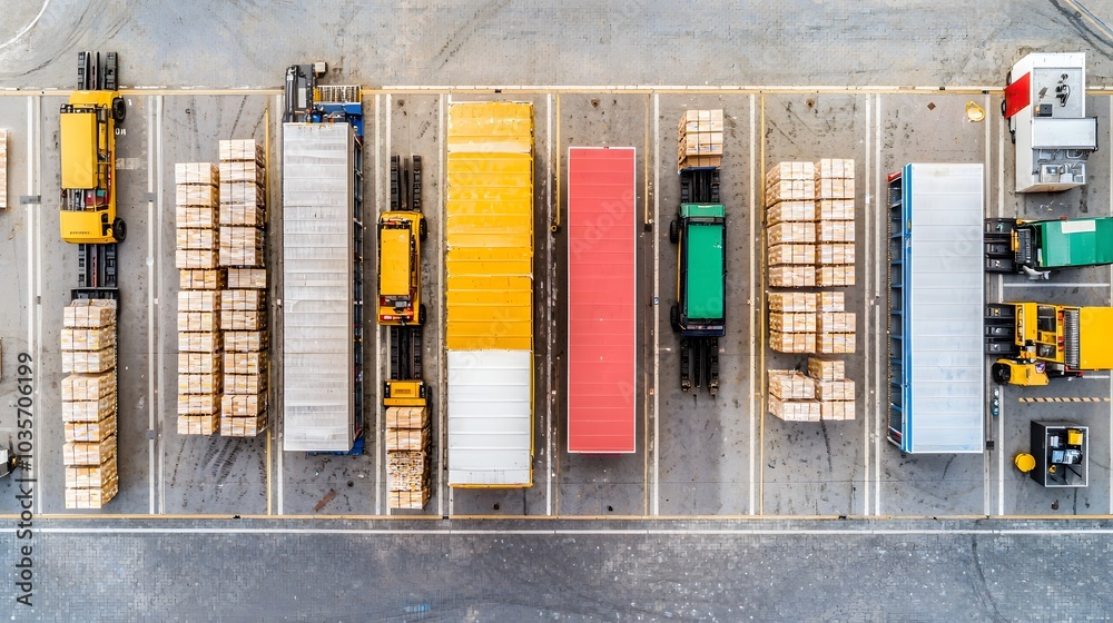 Loading Dock: Forklifts maneuvering pallets of parcels onto waiting ...