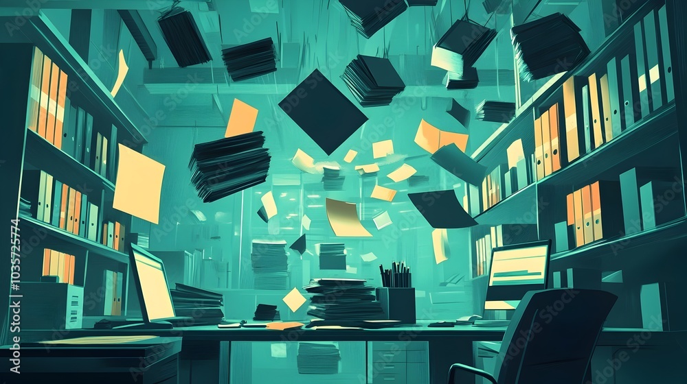 Cartoon Depiction of a Frenzied Corporate Poltergeist of Productivity ...